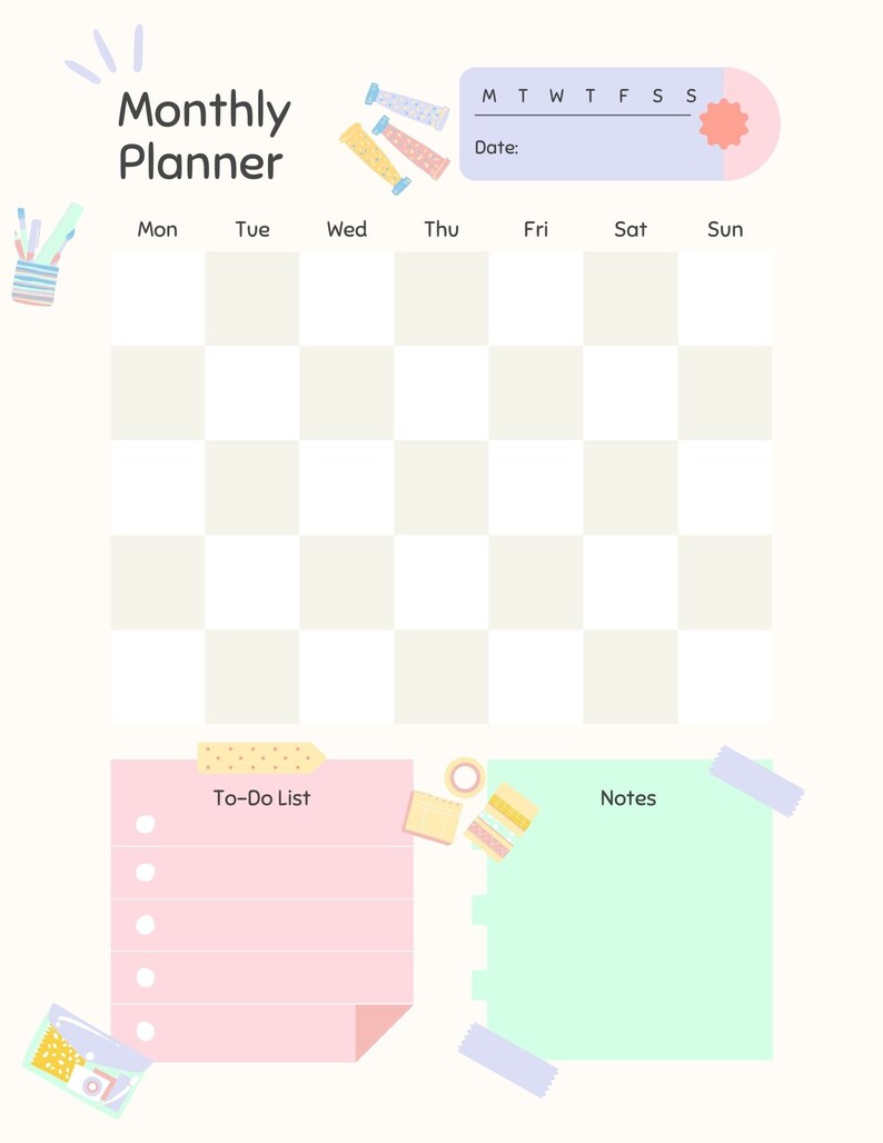 4 Pages of Monthly, Weekly, Daily Planner and Notes - Etsy