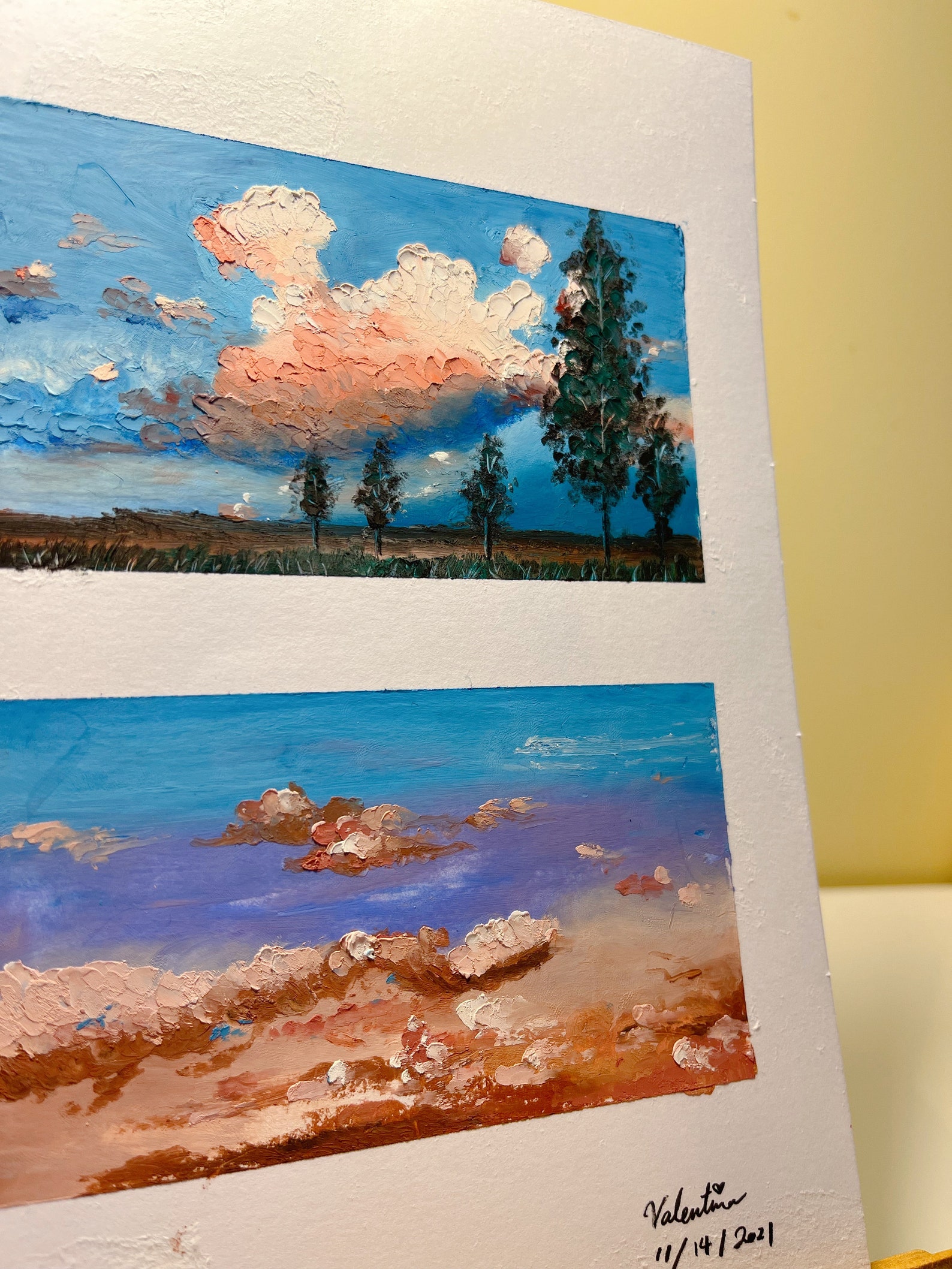 Hand Painted Oil Pastel Painting - Clouds, Wall Art, Decoration, Gift 5 ...