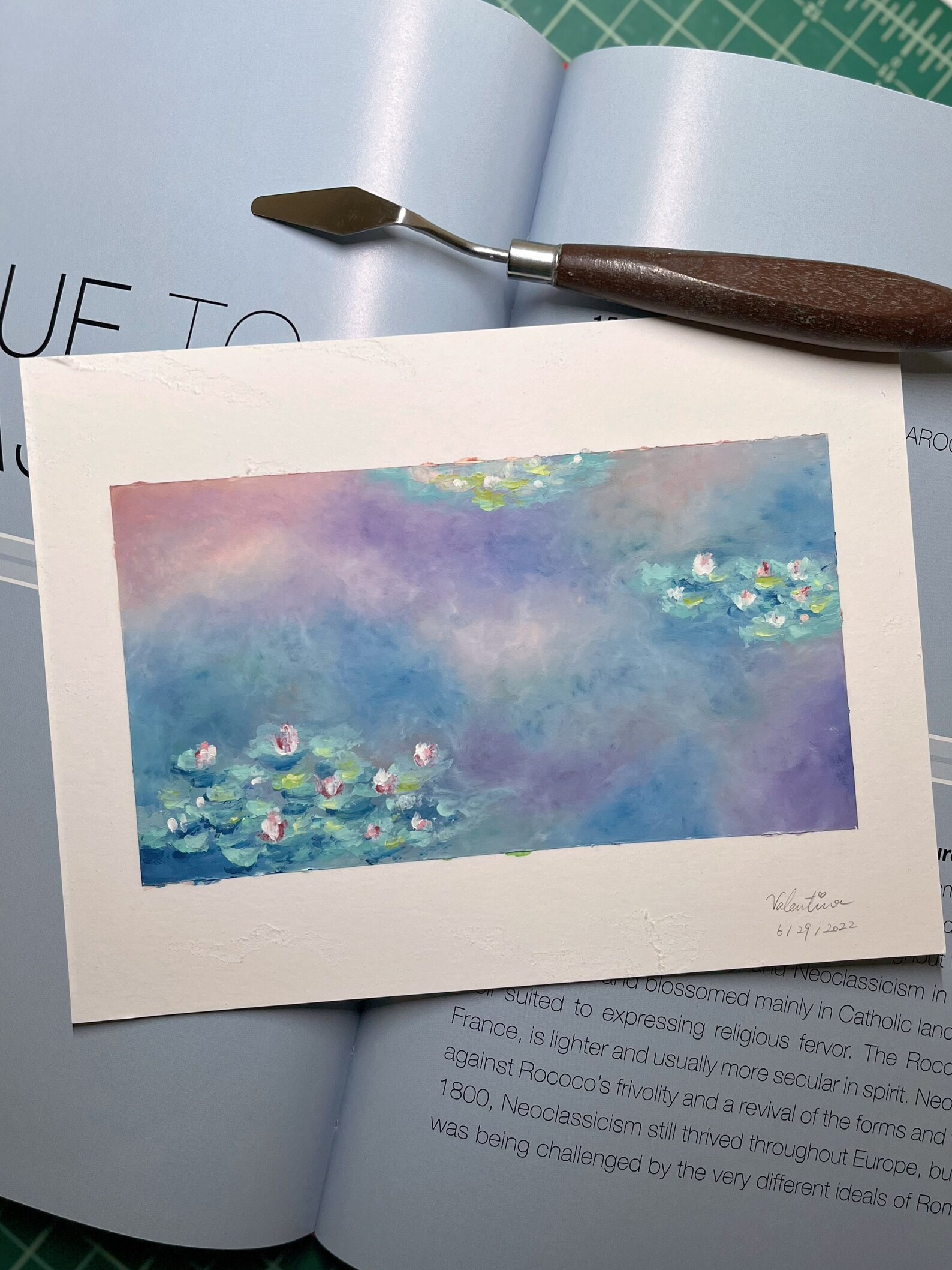 Hand Painted Oil Pastel Art Painting - Water Lily, Monet Style ...