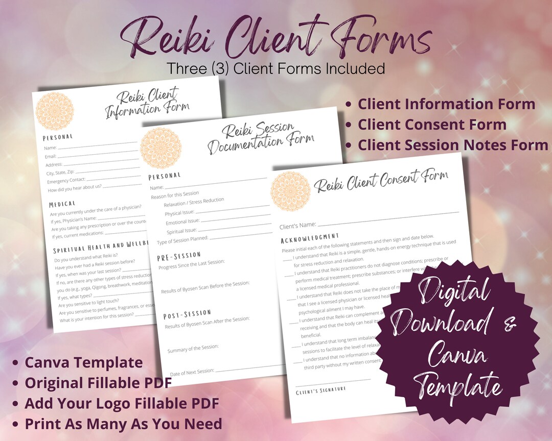 Reiki Client Forms Bundle client Information Client Consent - Etsy