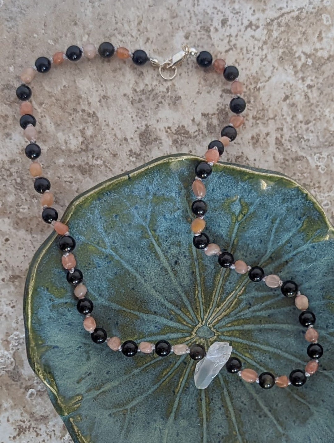 Sunstone and Obsidian Hand-knotted Necklace - Etsy