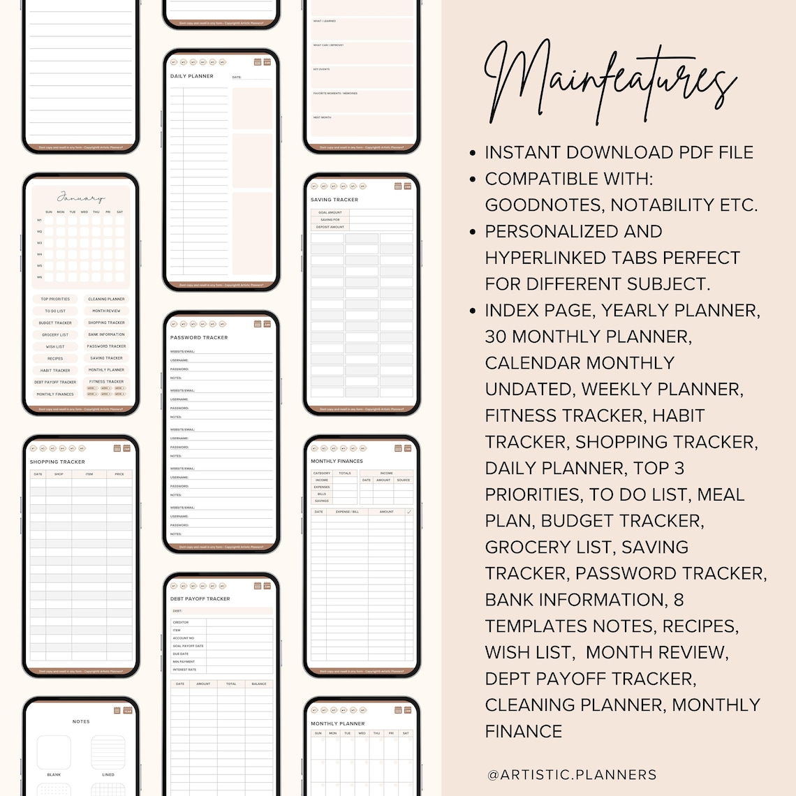 Undated Digital Phone Pocket Planner Hyperlinks Mobile Planner ...