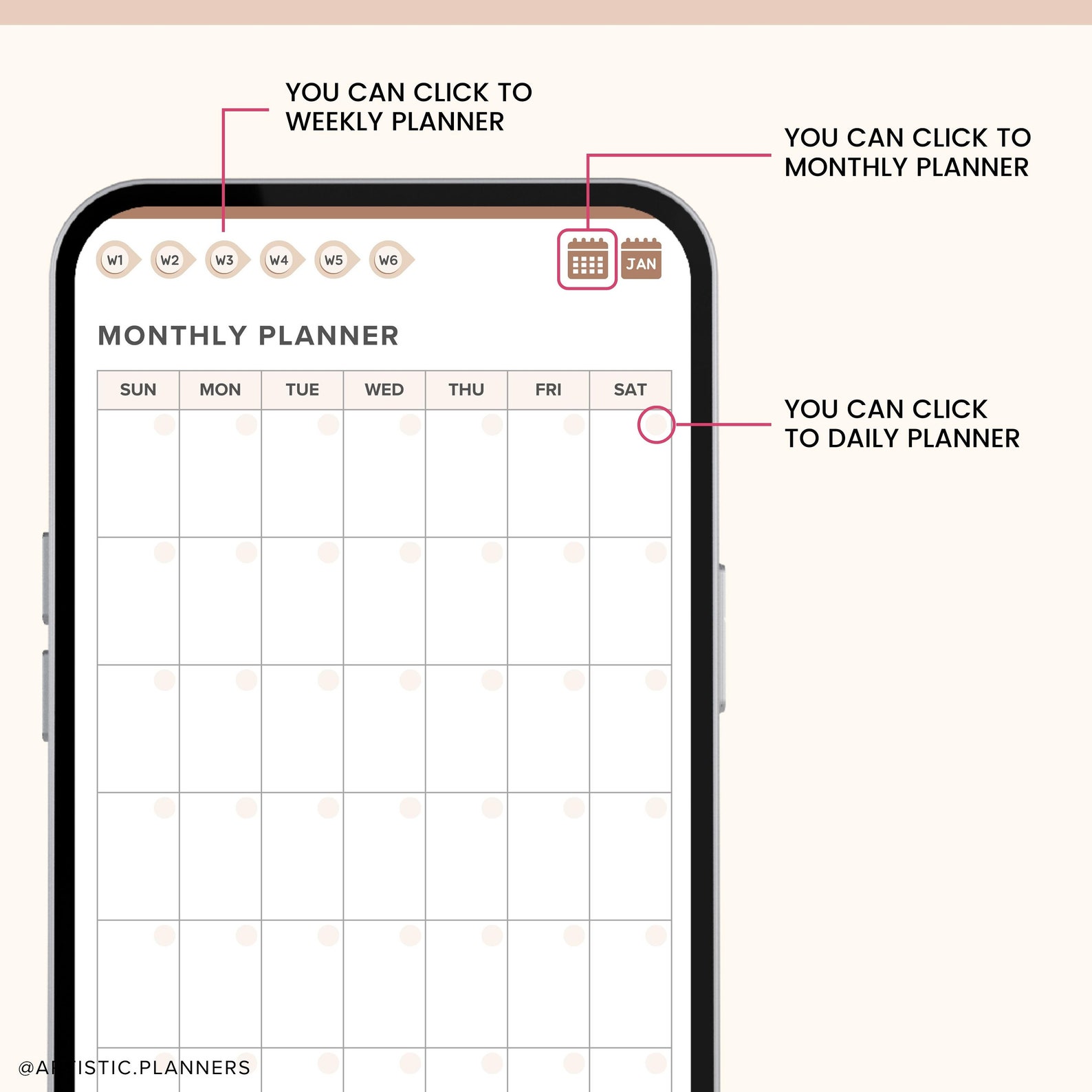 Undated Digital Phone Pocket Planner Hyperlinks Mobile Planner ...