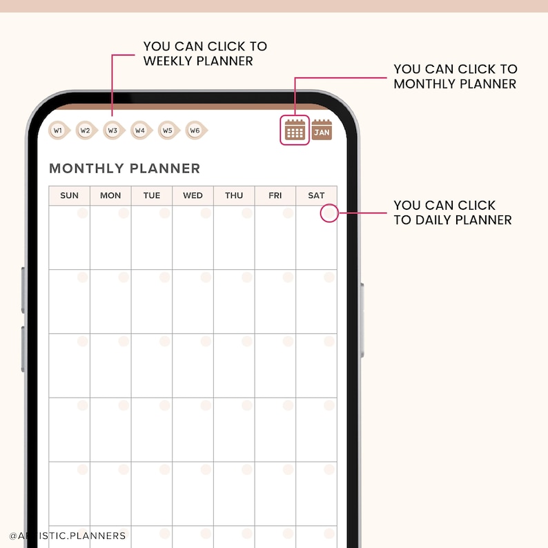 Undated Digital Phone Pocket Planner Hyperlinks Mobile Planner ...