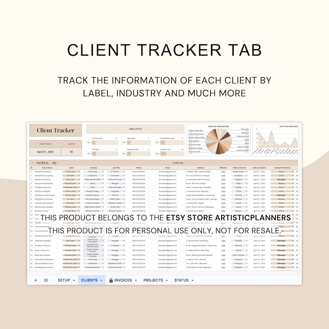Client Tracker Spreadsheet Template, Client Tracking, Tracker Client Digital, Template Google ...