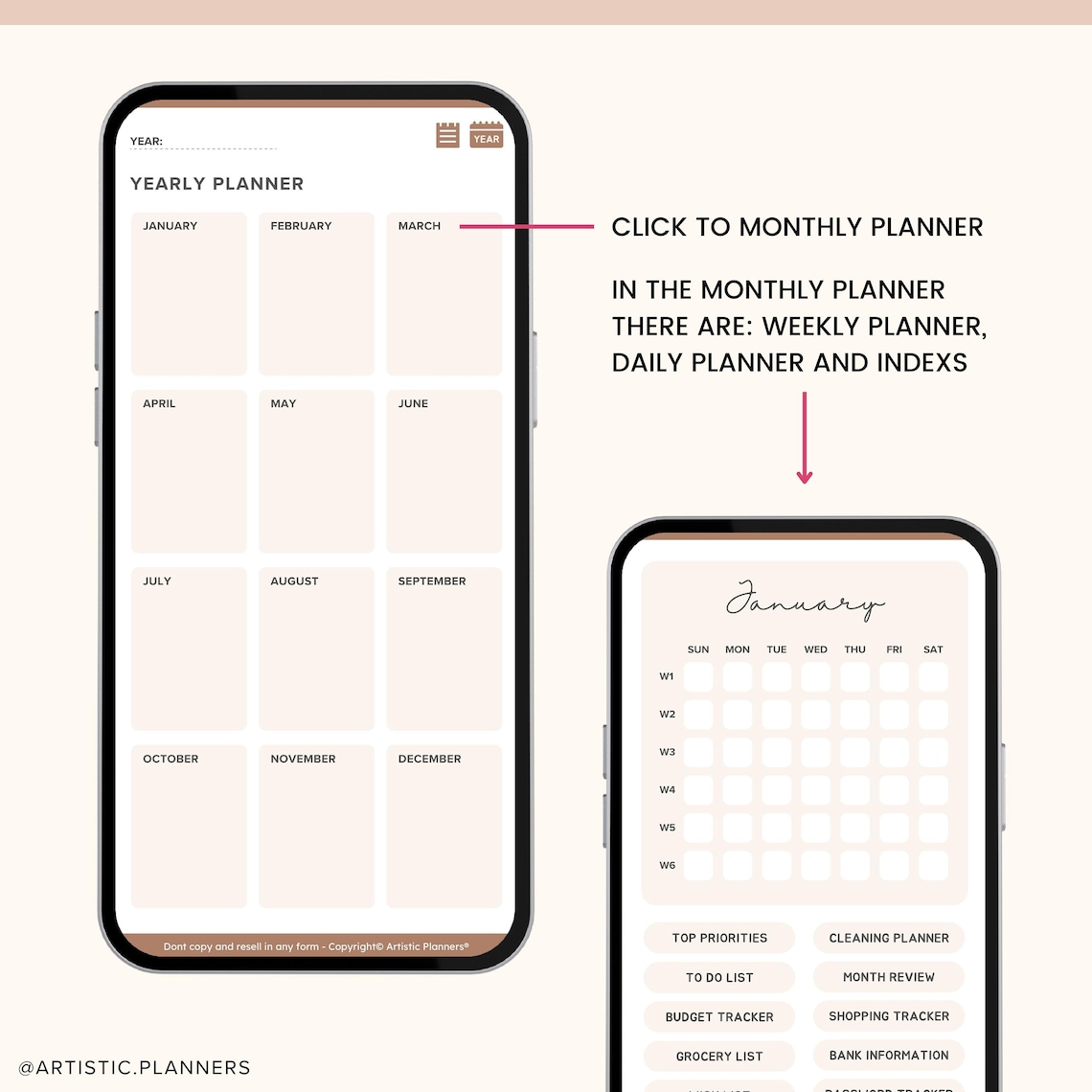 Undated Digital Phone Pocket Planner Hyperlinks Mobile Planner ...