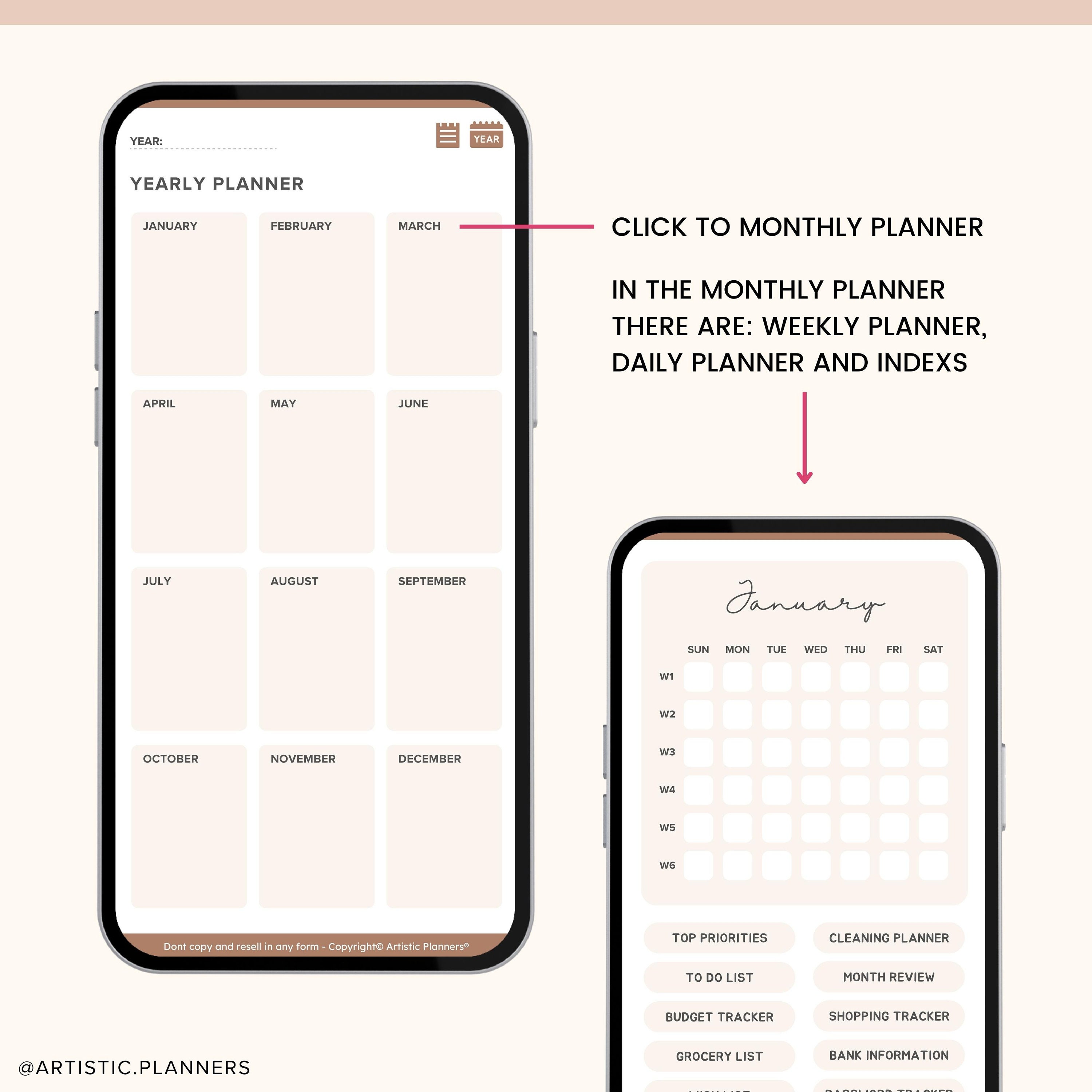 Undated Digital Phone Pocket Planner Hyperlinks Mobile Planner ...