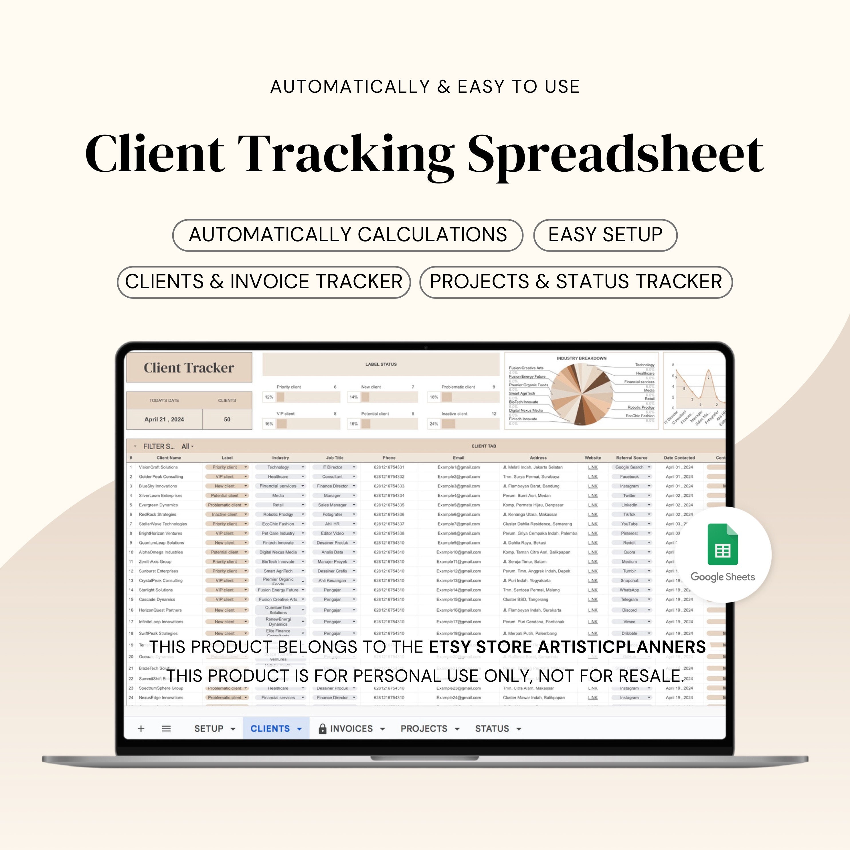Client Tracker Spreadsheet Template, Client Tracking, Tracker Client ...