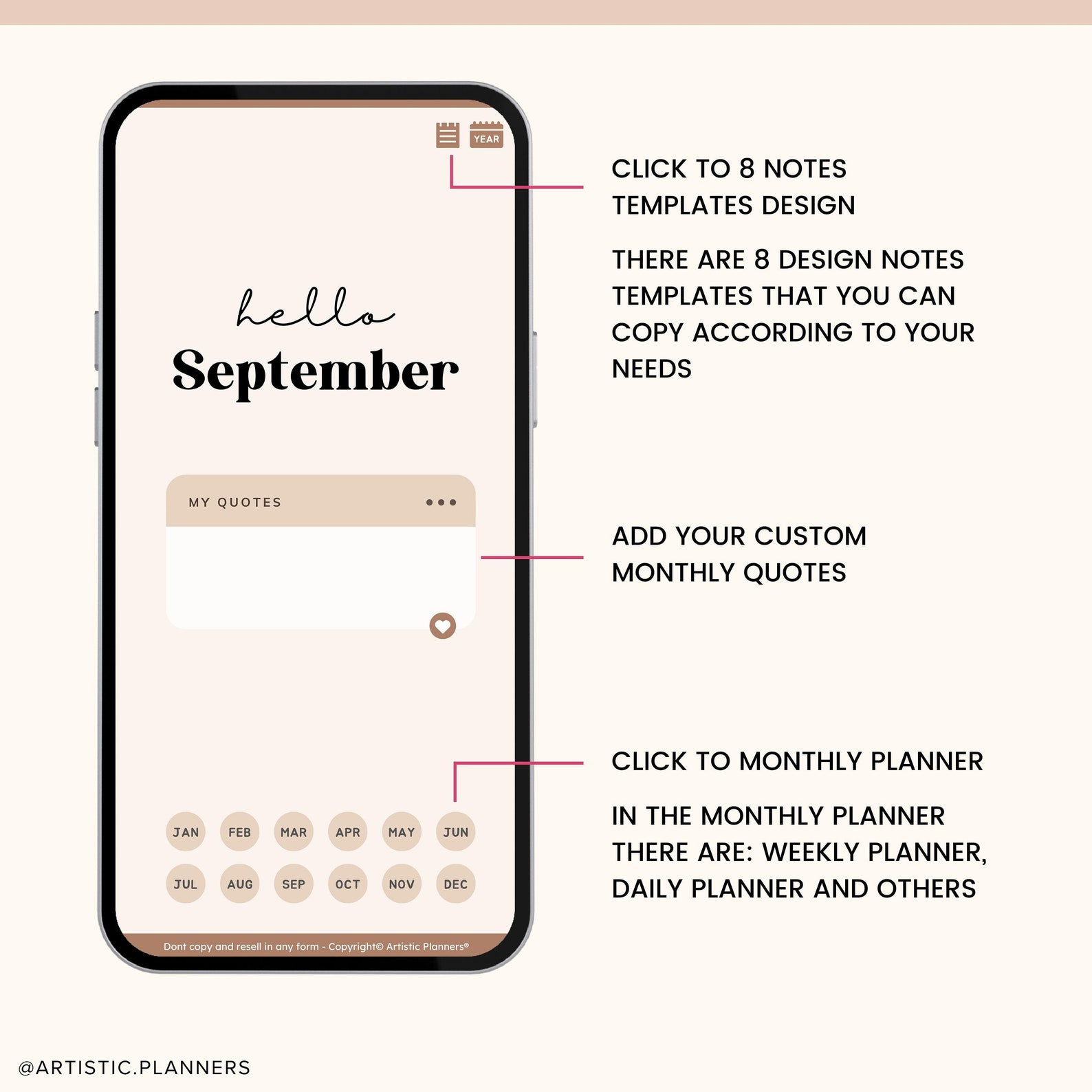 Undated Digital Phone Pocket Planner Hyperlinks Mobile Planner ...