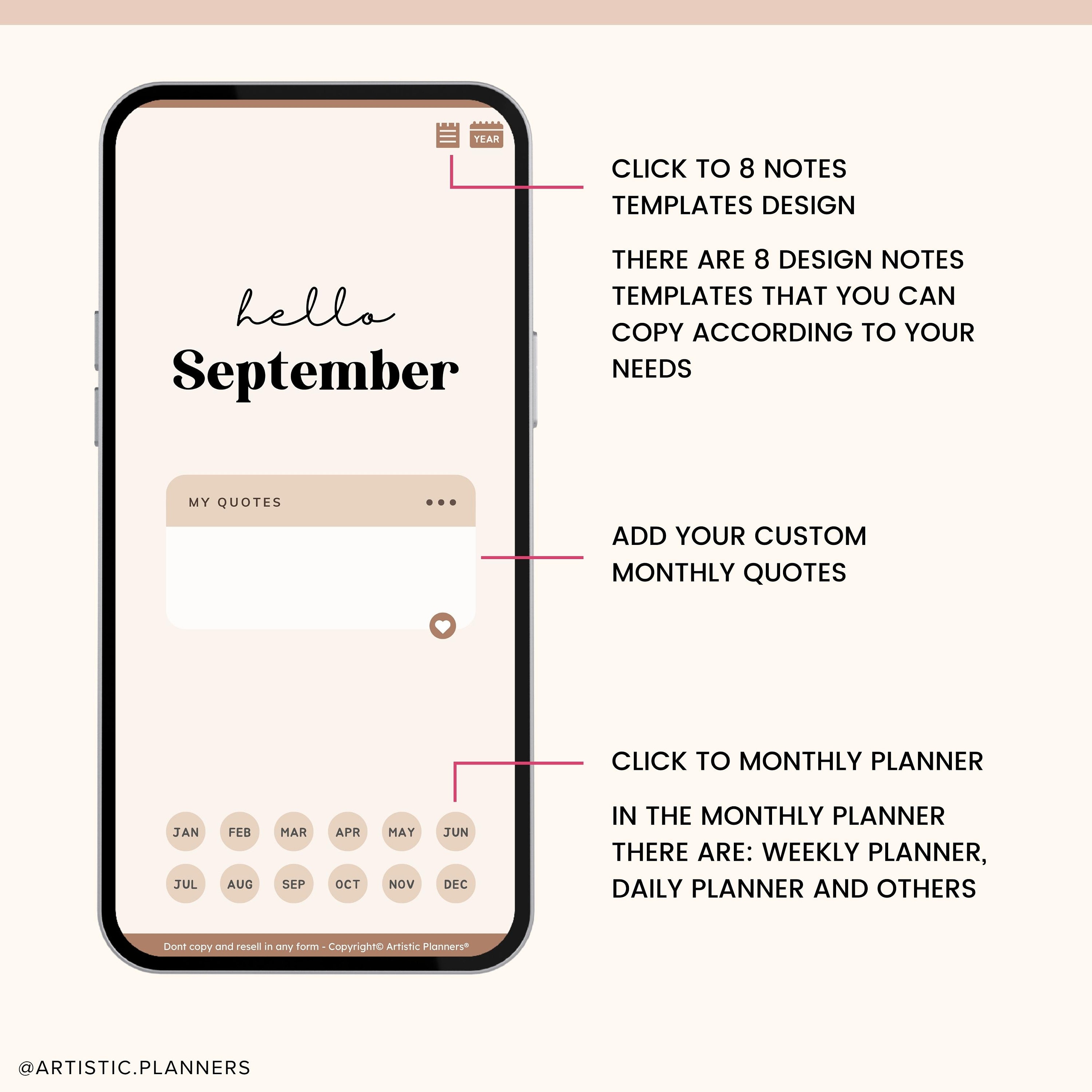 Undated Digital Phone Pocket Planner Hyperlinks Mobile Planner ...