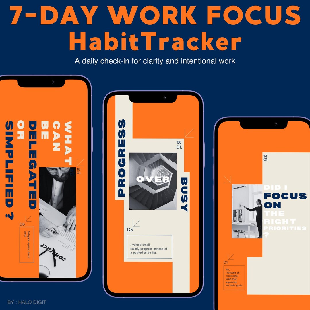 7-day Work Focus Habit Tracker | Productivity Reflection Prompts ...