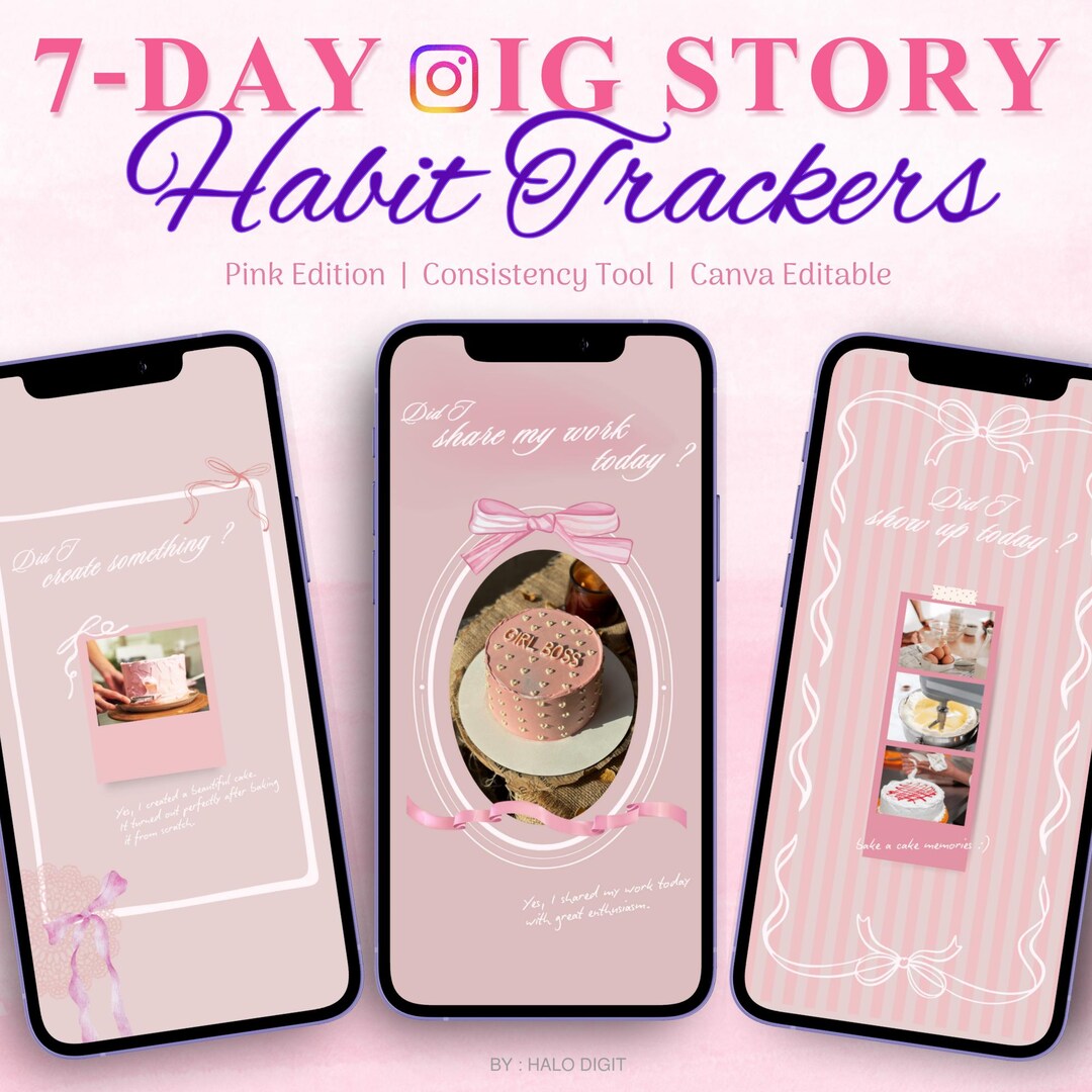 7-day IG Story Habit Tracker – Pink Ribbon Aesthetic Canva Template ...