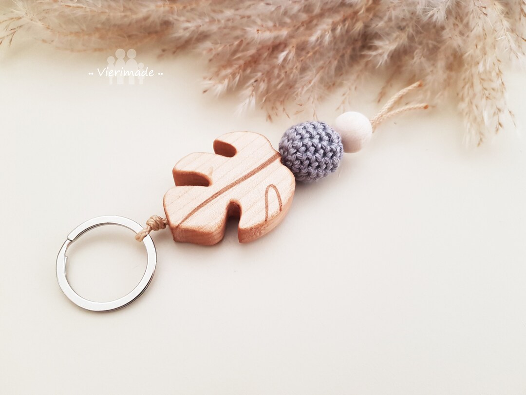 Leaf Keychain Various Colors Crocheted Keychain Bag Charm Wooden ...