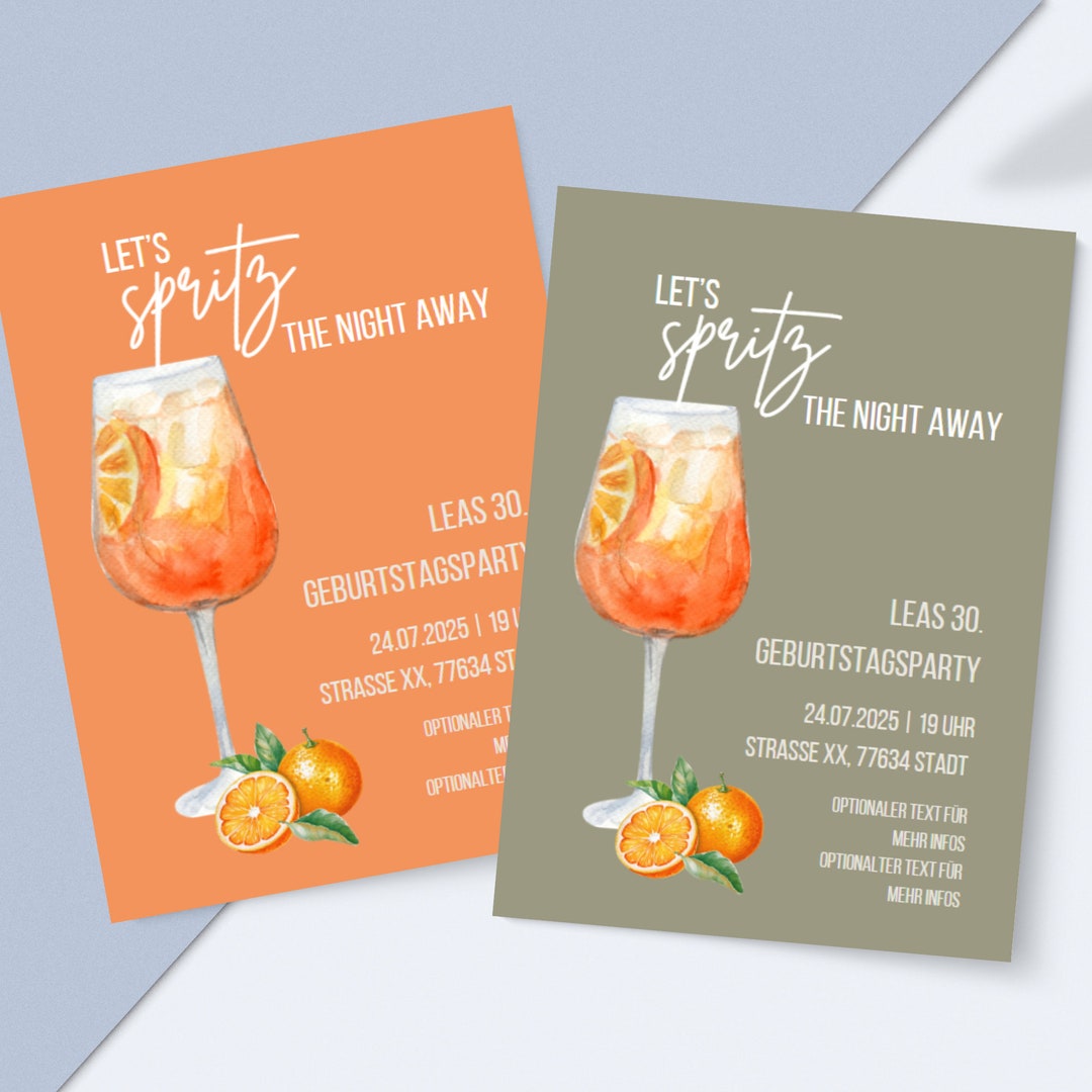 Aperol Spritz Invitation Two Colors, Let's Spritz the Night Away, Canva ...