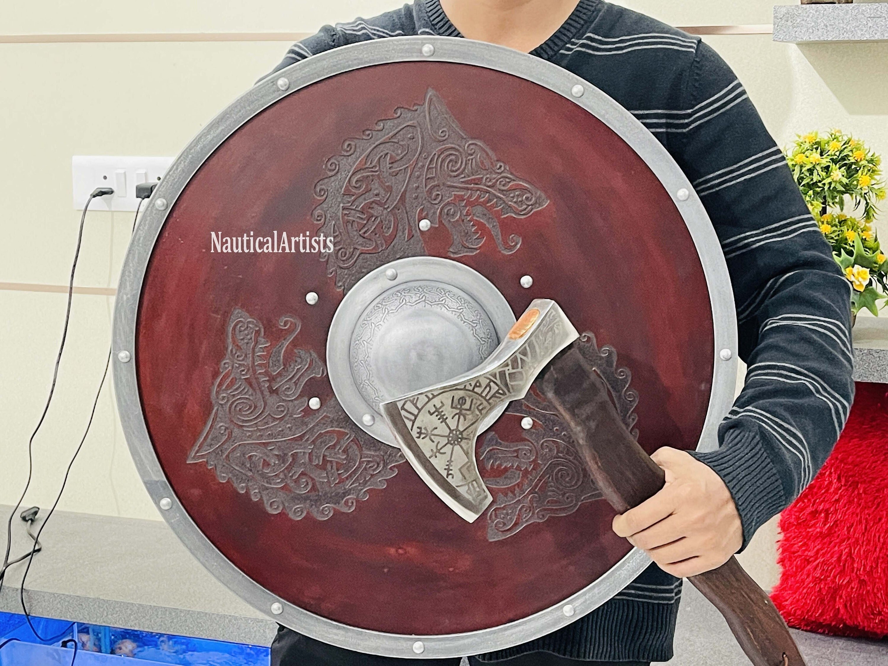 Viking Shield Red Wolf Wooden Viking Cosplay Shield - Etsy Canada