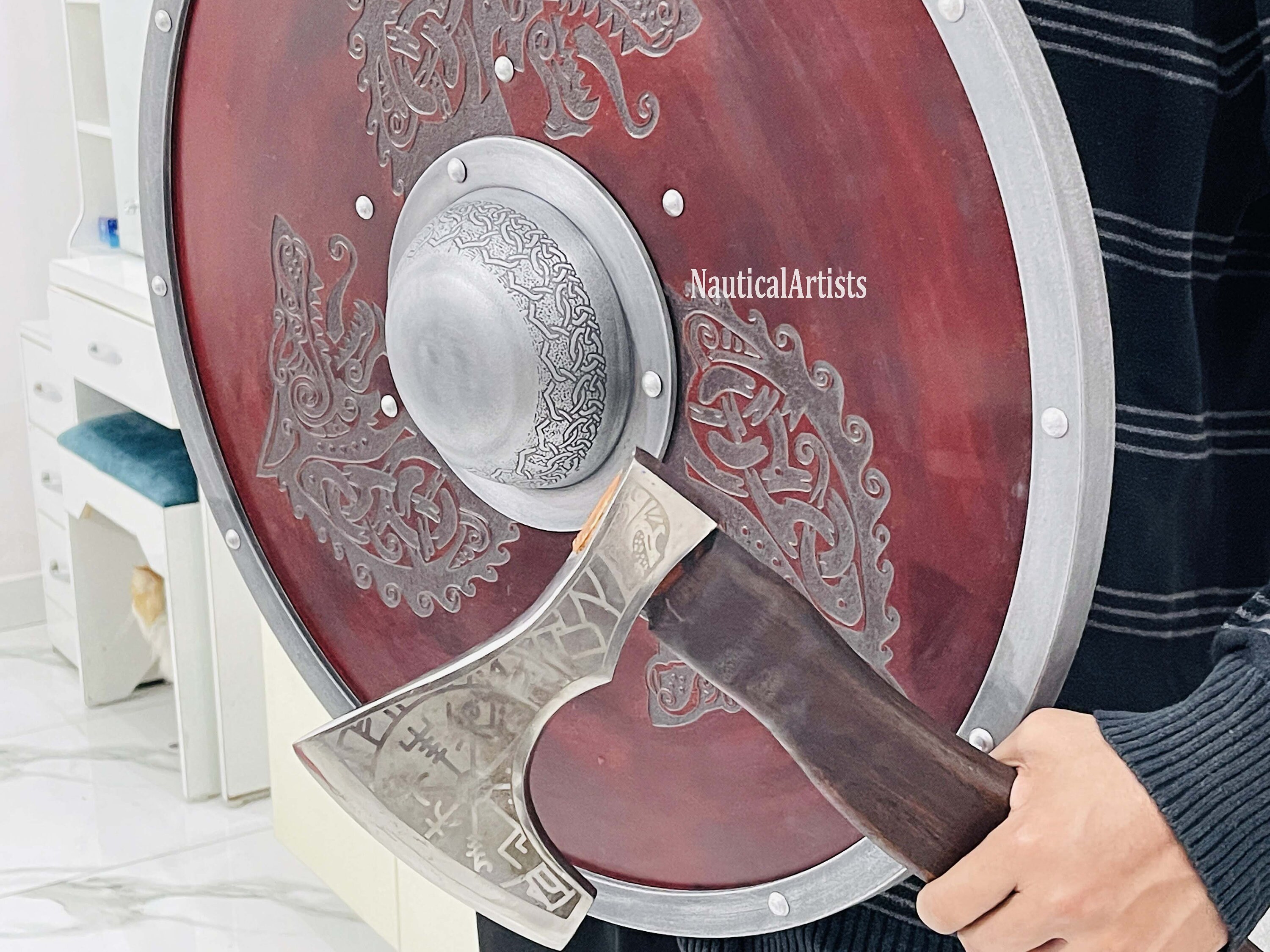 Viking Shield Red Wolf Wooden Viking Cosplay Shield - Etsy Canada