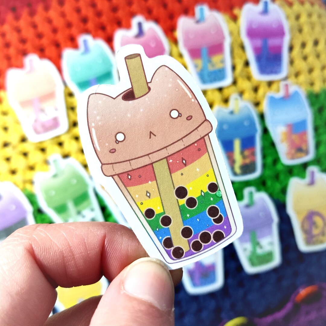 Queer Bubble Tea Neko Stickers | Pride | LGBTQ+ | Matt Sticker - Etsy