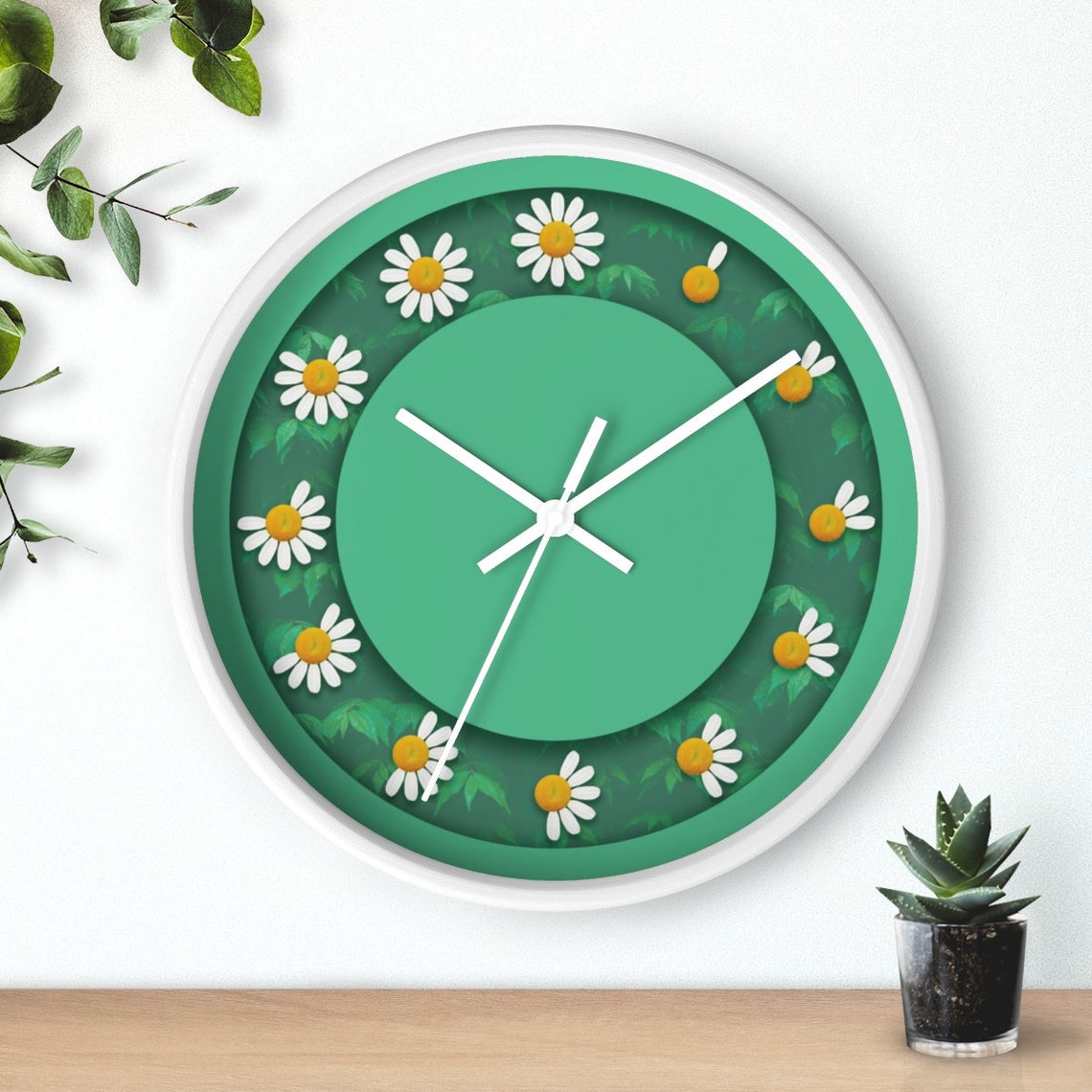 Daisy Flower Clock Green Plant Wall Clocks Home Decor - Etsy