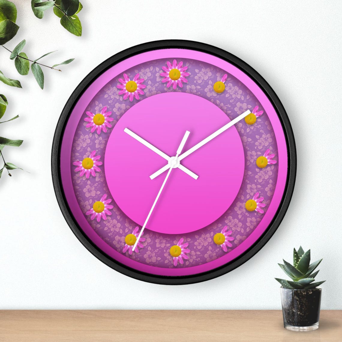 Daisy Flower Clock Pink, Plant Wall Clocks, Home Decor Gifts ...