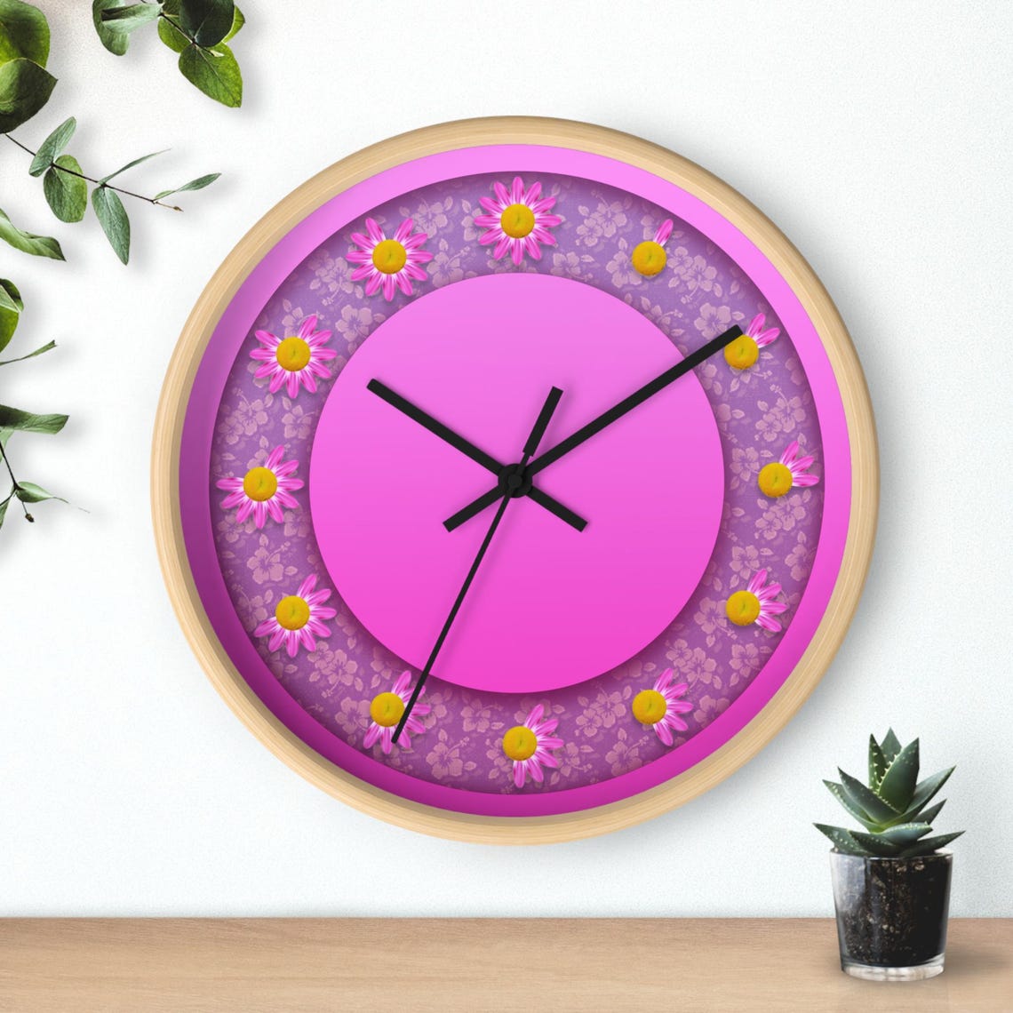 Daisy Flower Clock Pink, Plant Wall Clocks, Home Decor Gifts ...