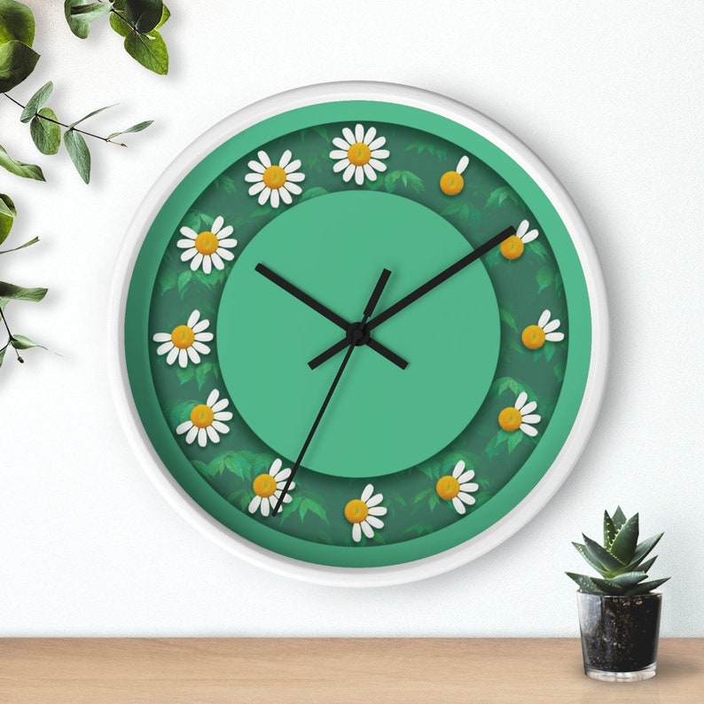 Daisy Flower Clock Green Plant Wall Clocks Home Decor - Etsy