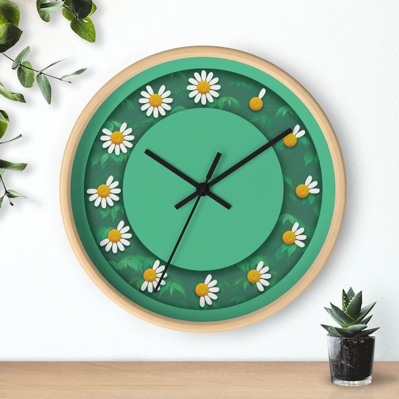 Daisy Flower Clock Green Plant Wall Clocks Home Decor - Etsy