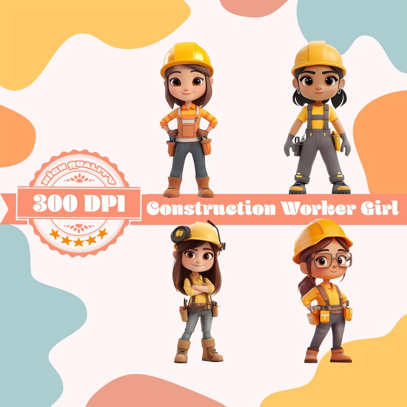 Construction Worker Girl PNG Bundle | Cute Builder Kid Clipart | 4 Pngs ...