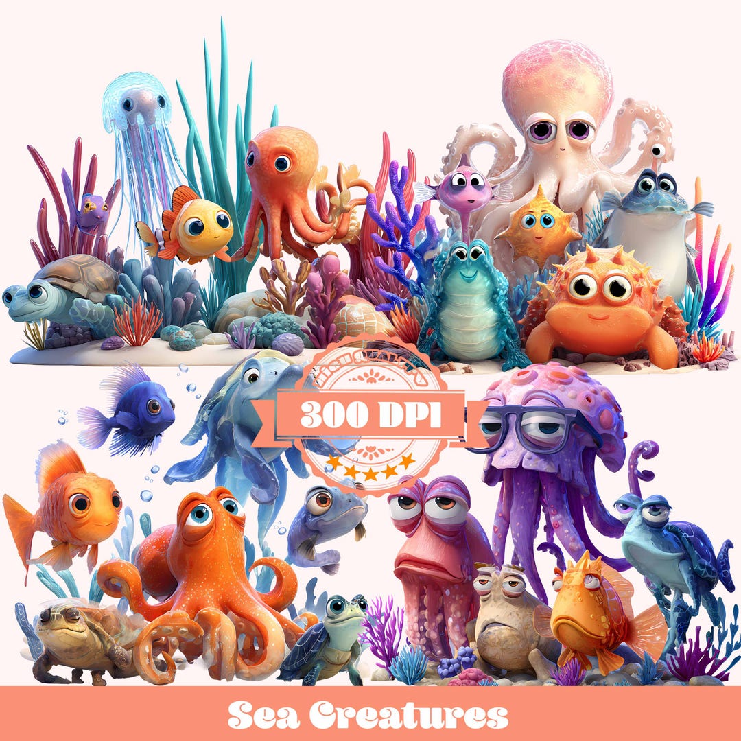 Ocean Animals Clipart | Sea Creatures PNG Bundle (digital Download) - Etsy