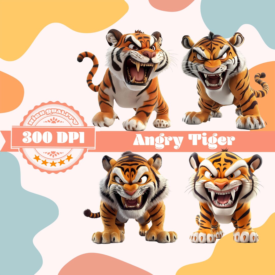 Angry Tiger PNG Bundle, Roaring Tiger Clipart, Cute Wild Animal PNG ...