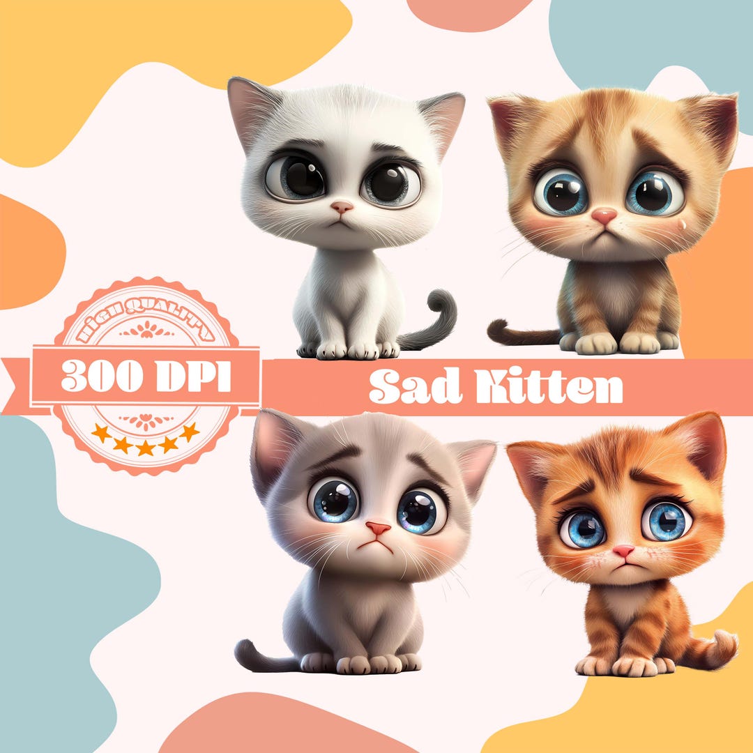 Sad Kitten PNG Bundle, Cute Crying Cat Clipart, Emotional Cat ...
