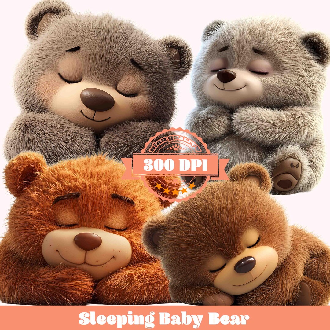 Sleeping Baby Bear Clipart: Nursery Decor PNG Bundle (digital Download ...