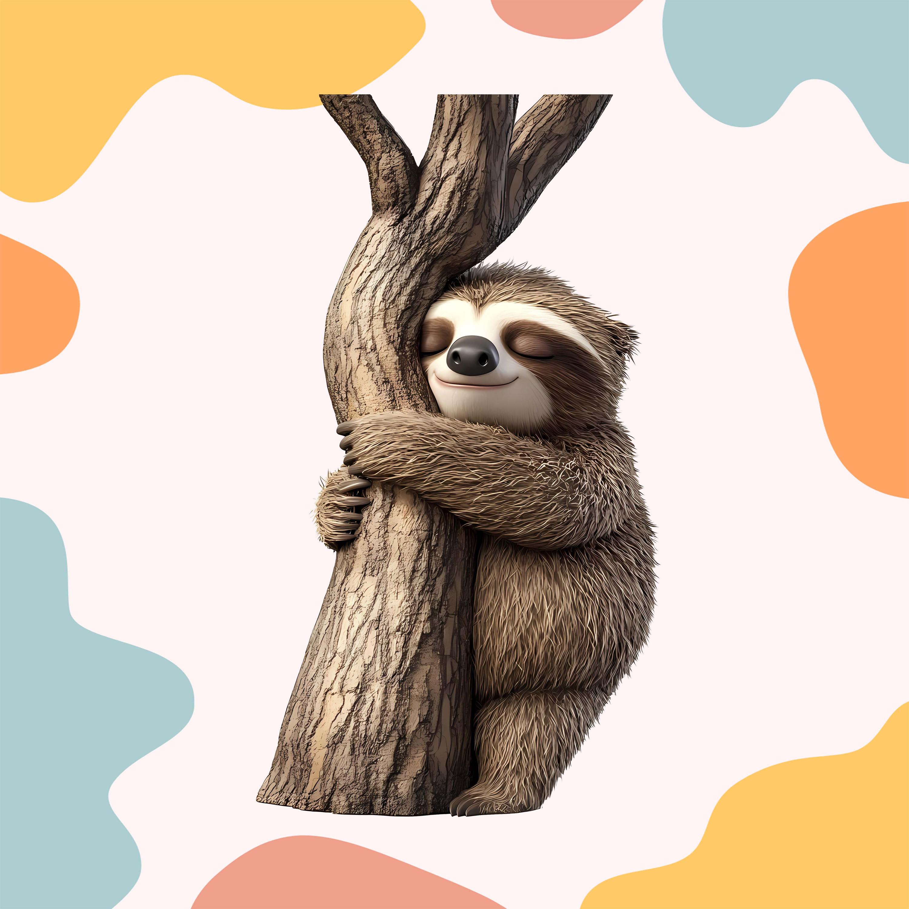 Sloth PNG Bundle, Cute Tree Hugging Sloth Clipart, Lazy Animal PNG ...