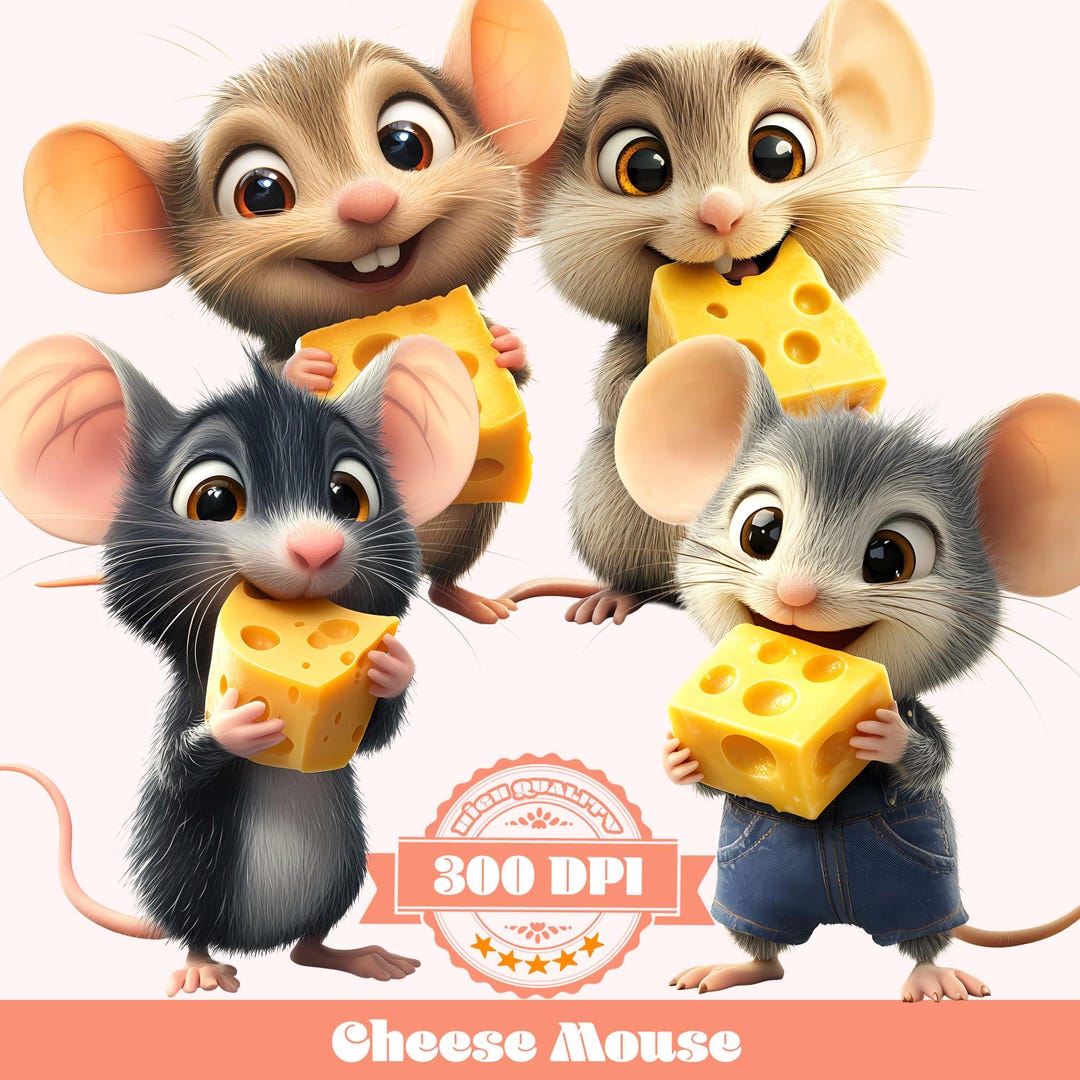 Cheese Mouse PNG Bundle | Cute Mice Holding Cheese Clipart | 4 Pngs ...
