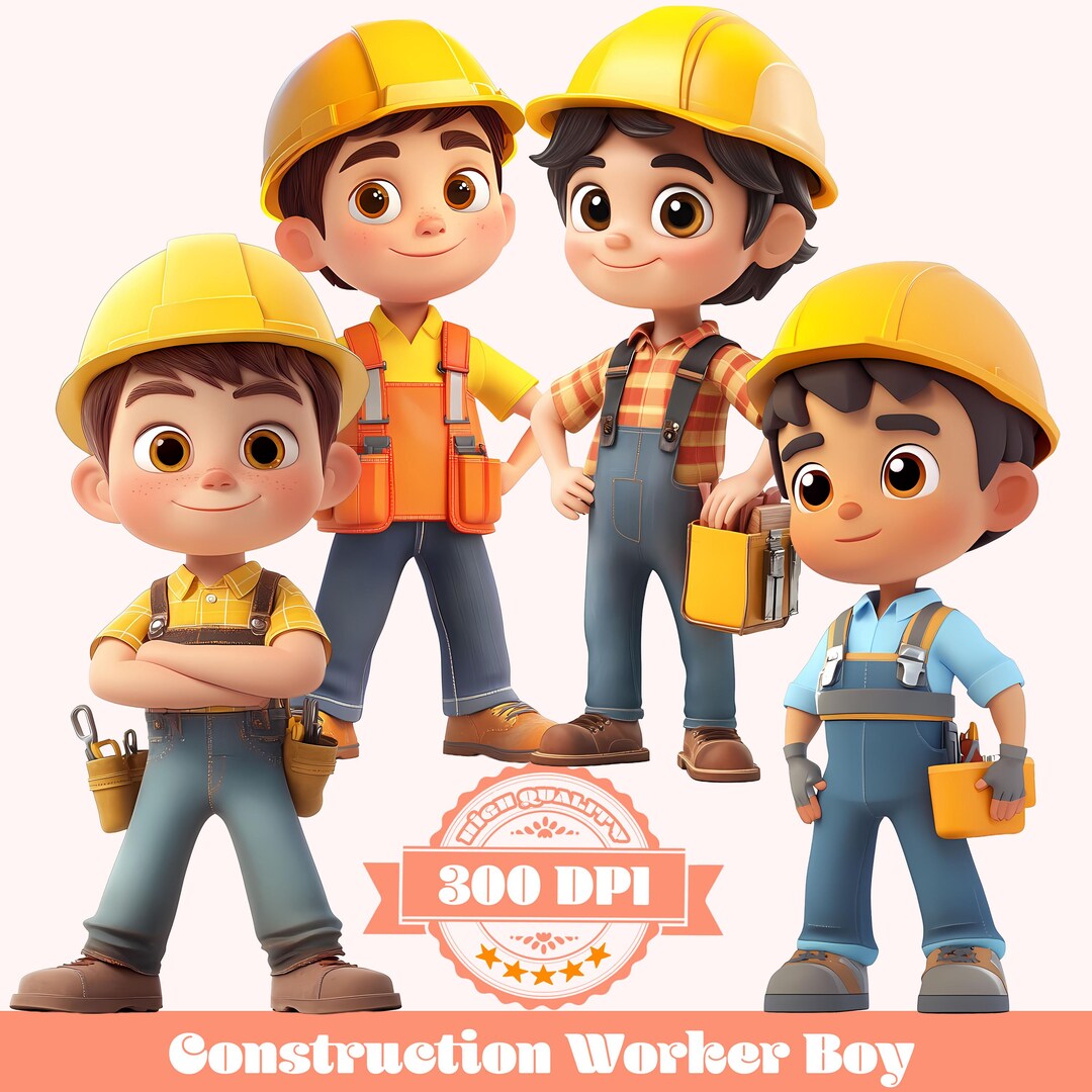Construction Worker Boy PNG Bundle: Kids Party Clipart (digital ...