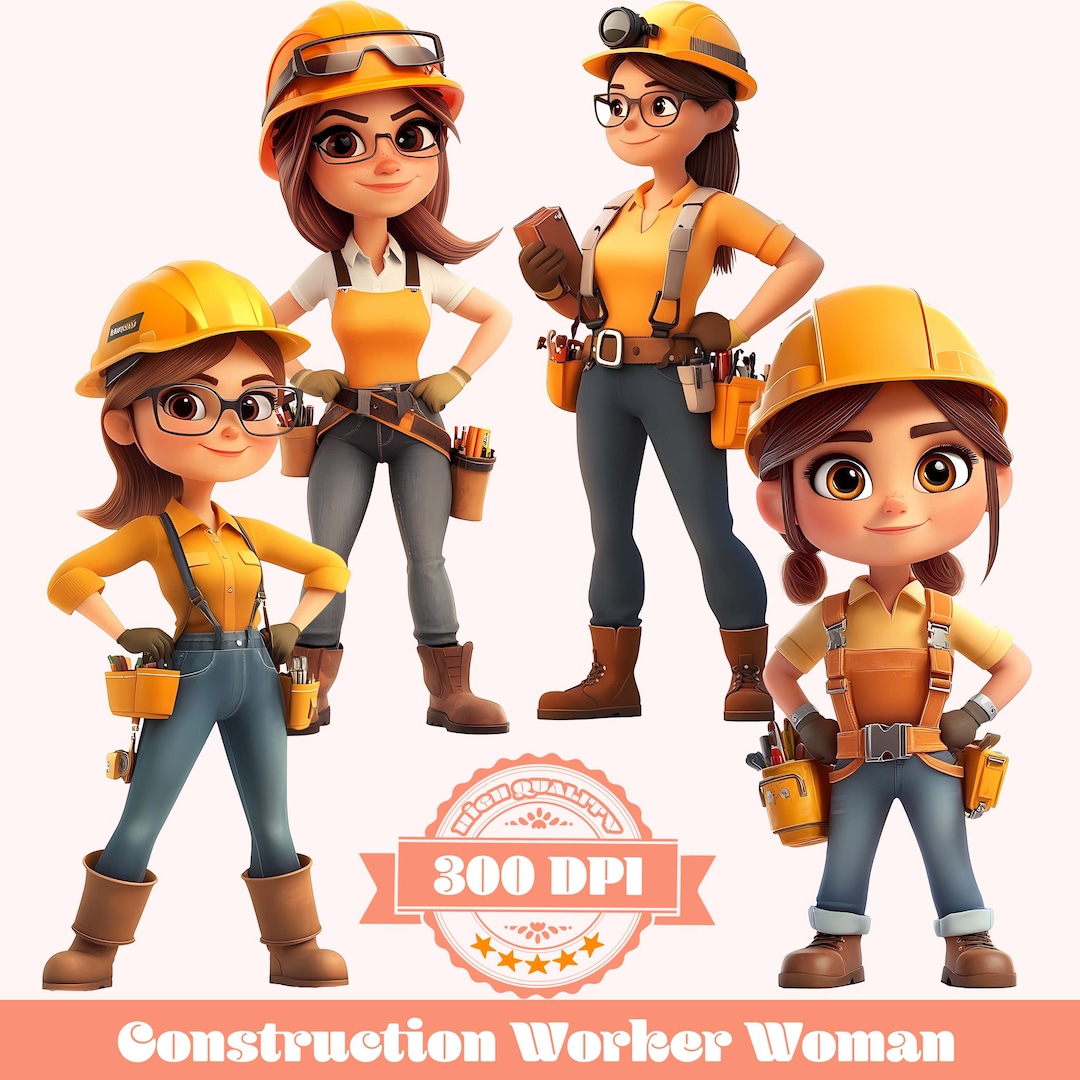 Construction Worker Woman PNG Bundle | Female Builder Clipart Set | 4 ...