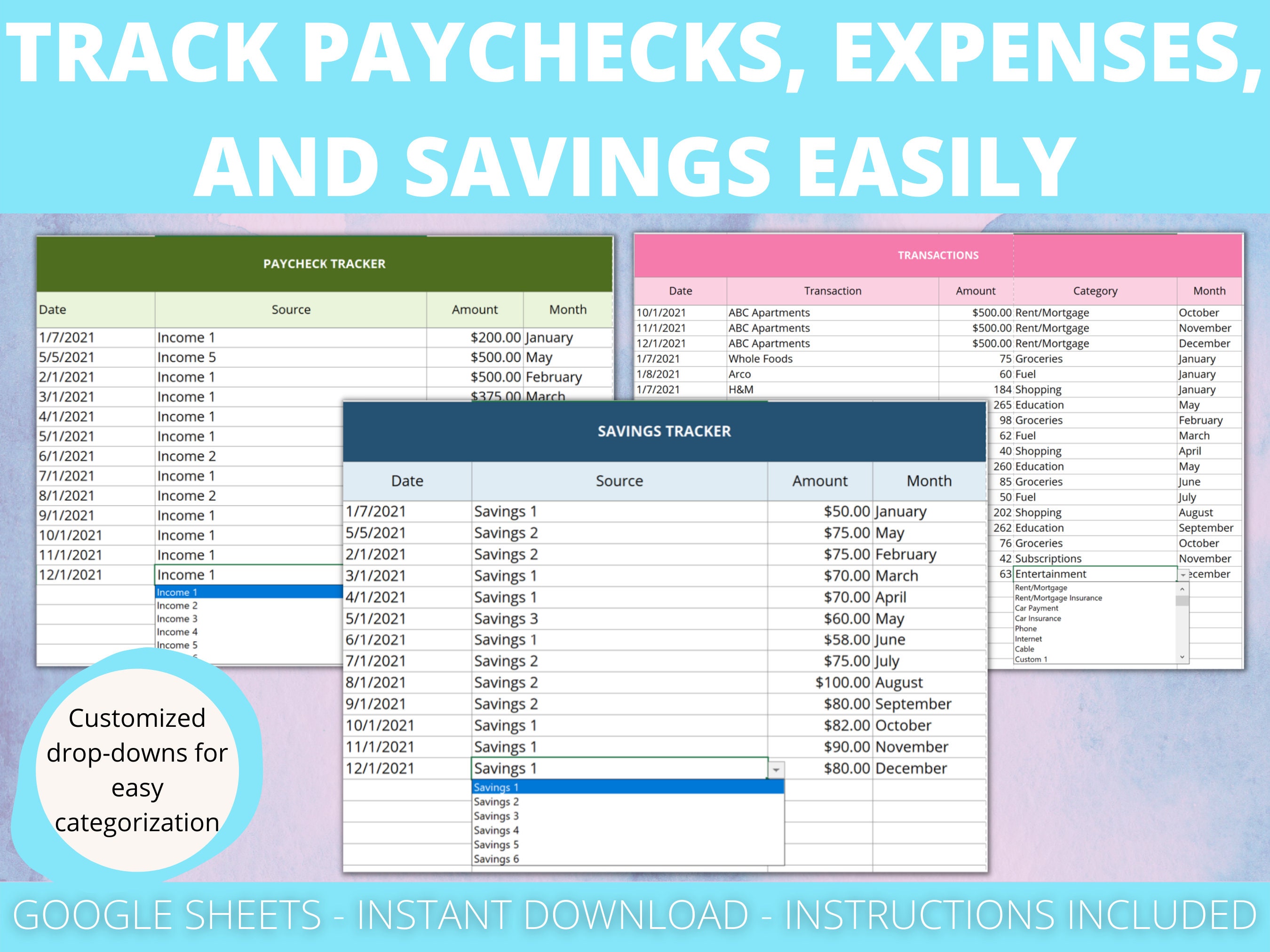 Simple 12 Month Budget Spreadsheet | Google Sheets Budget - Etsy