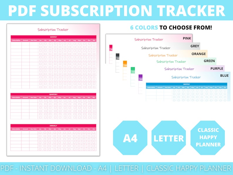 Printable Subscription Tracker | A4 | Letter | Classic Happy Planner - Etsy