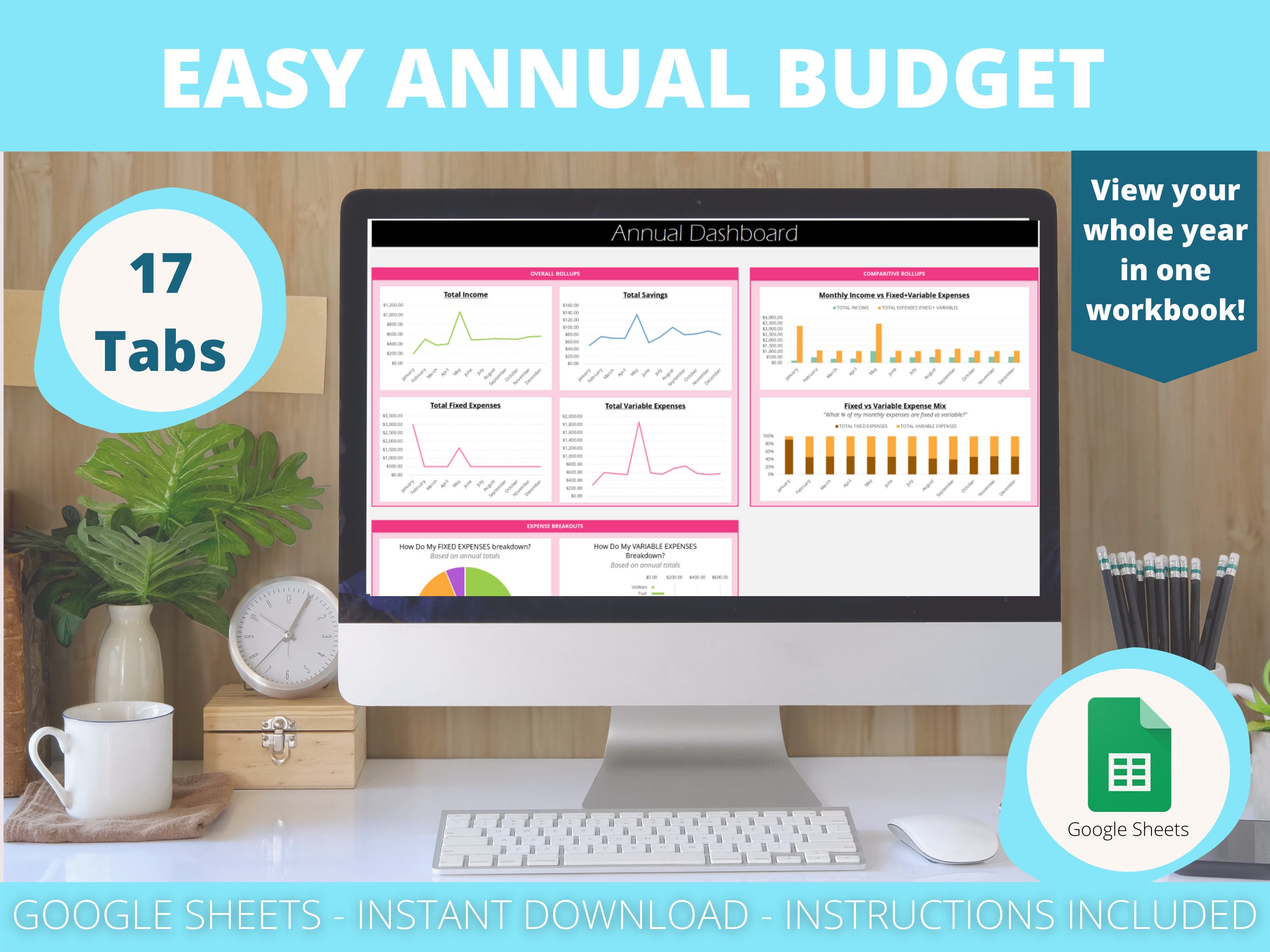 Simple 12 Month Budget Spreadsheet | Google Sheets Budget - Etsy