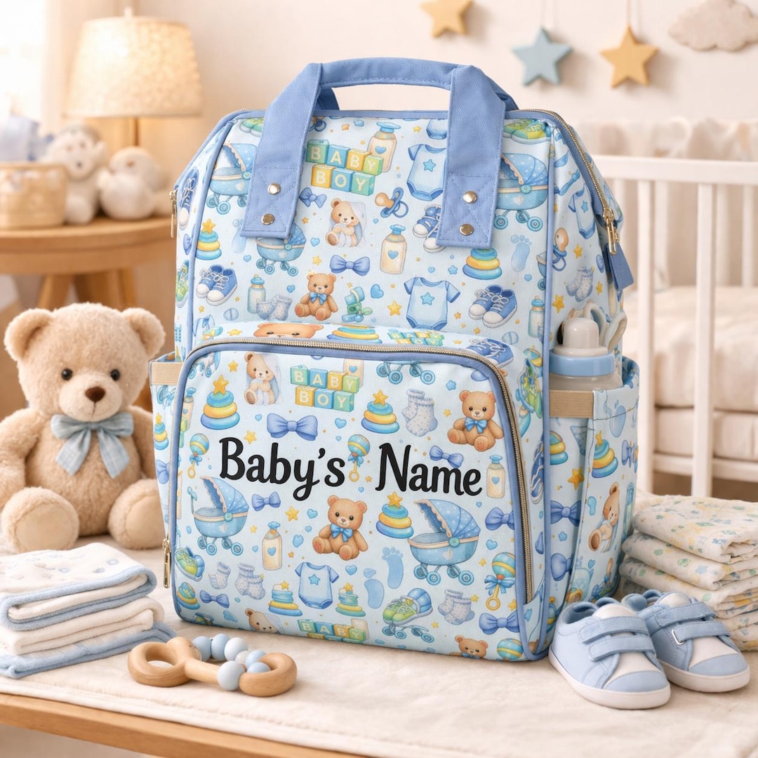 Personalized Baby Boy Diaper Backpack | Pastel Baby Print, Organizer ...