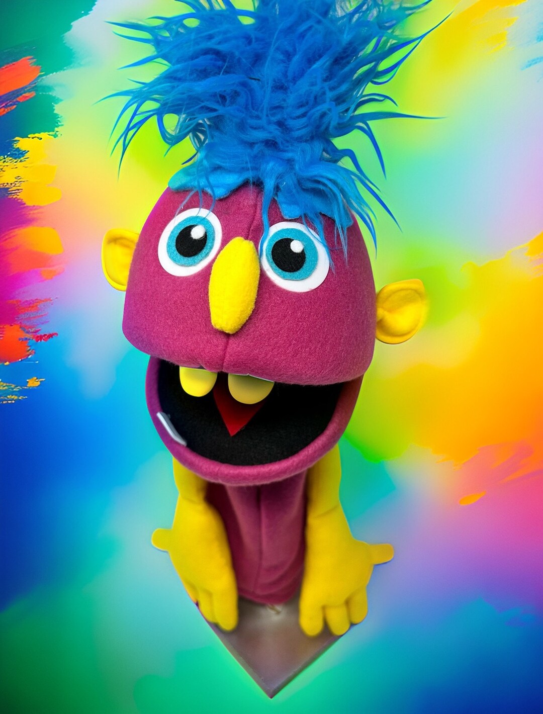 Handmade Colorful Boy or Girl Pink Body, Yellow Arms and Blue Faux Fur ...