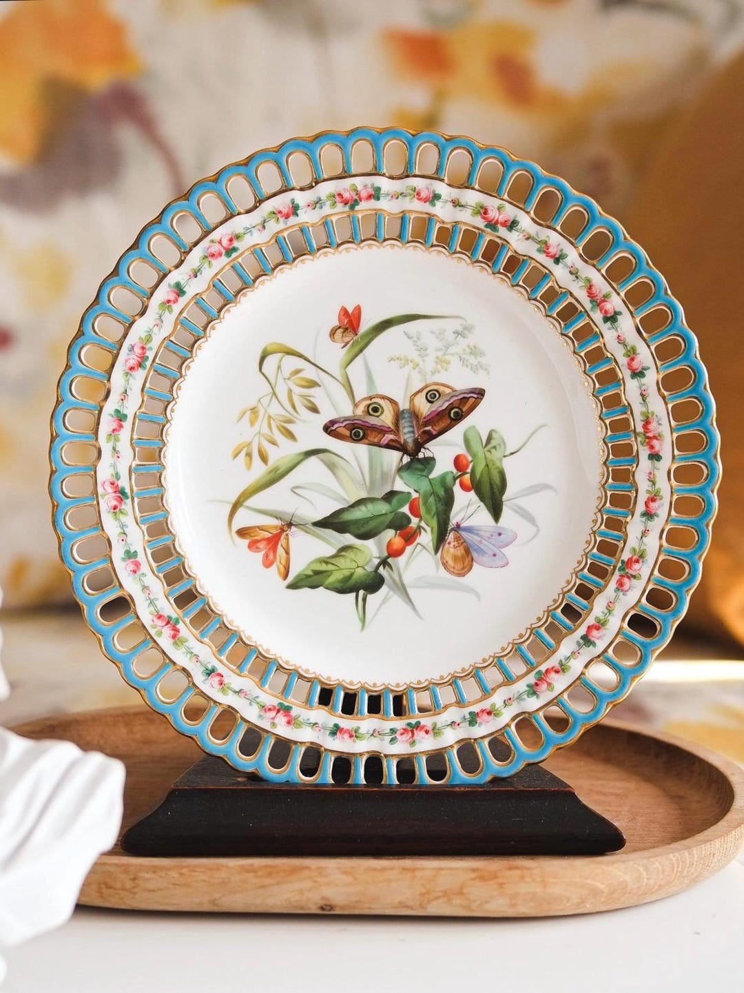 1pc Antique Minton Botanical Butterfly Painted With Reticulated ...