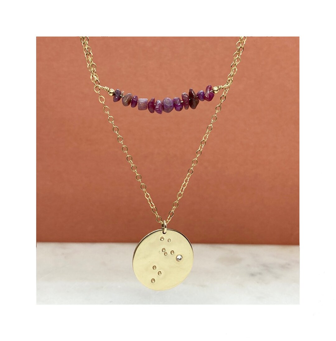 Gold Filled Birthstone Constellation Necklace Set, Birthday Gift, Gift ...