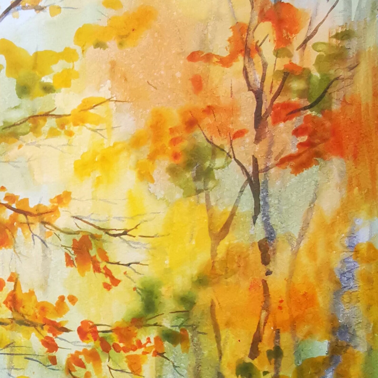 Colorful Forest Path. Watercolor Original Painting in Autumn Colors of ...