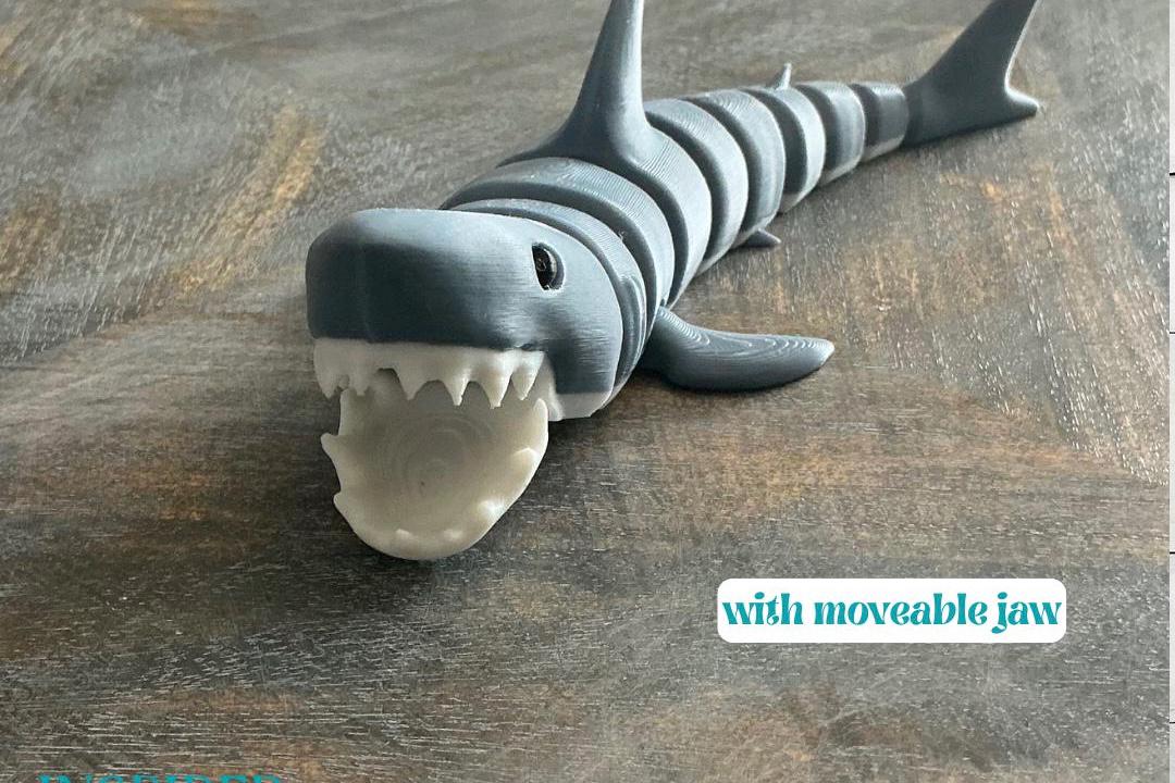 3D Printed Articulated Shark With Moveable Jaw – 4 Color Options ...
