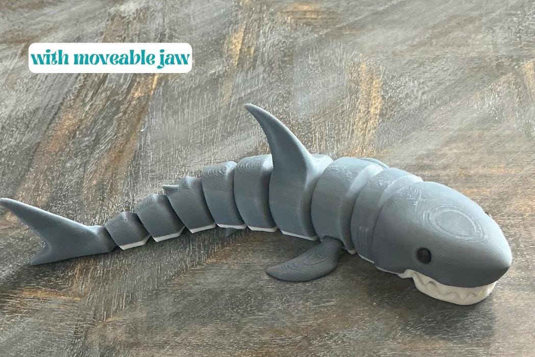 3D Printed Articulated Shark With Moveable Jaw – 4 Color Options ...