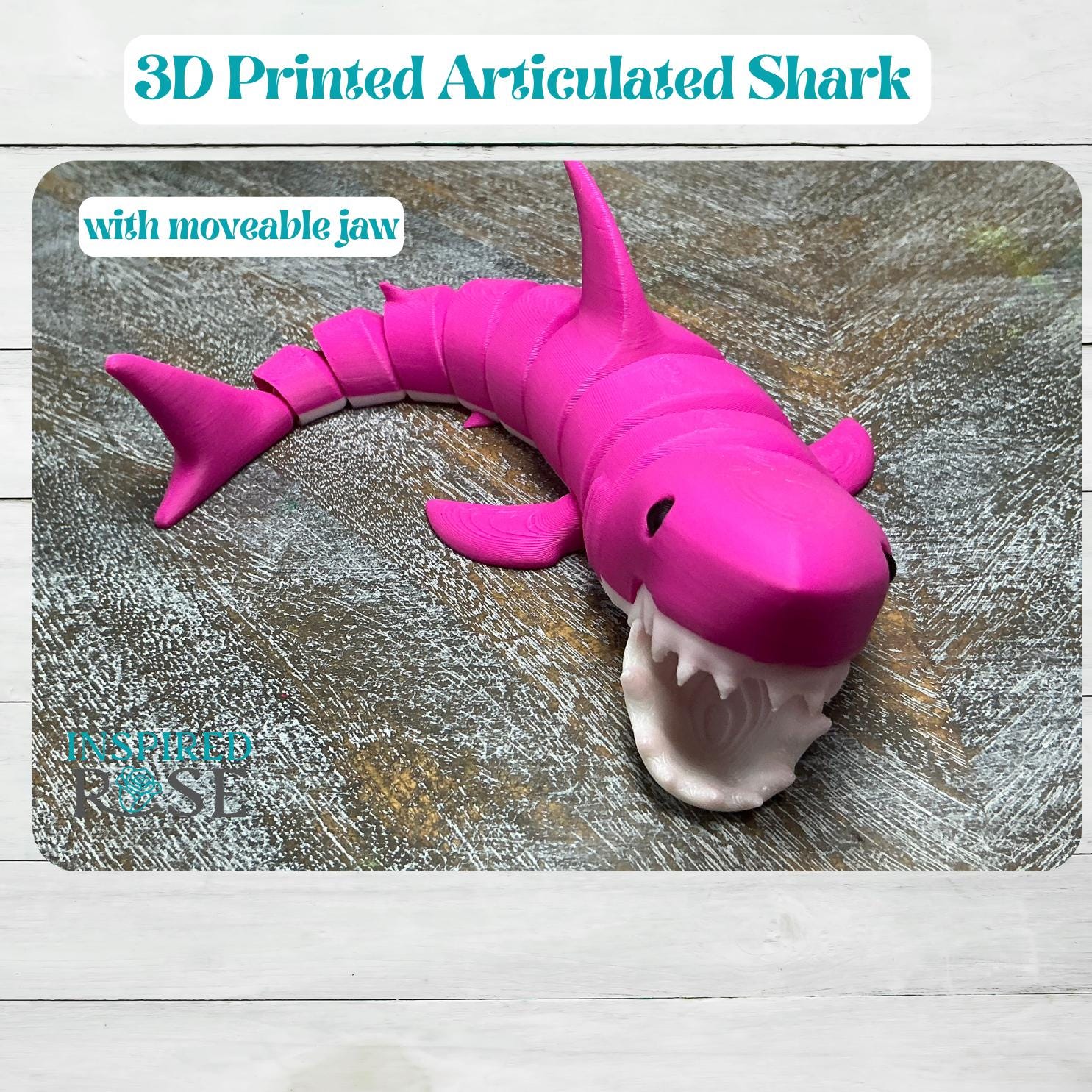 3D Printed Articulated Shark With Moveable Jaw – 4 Color Options ...