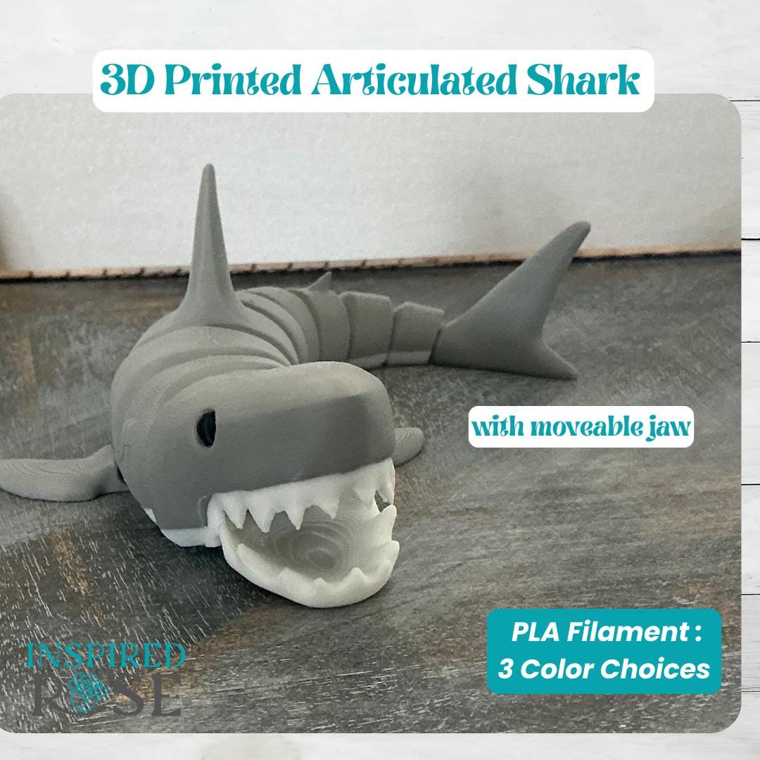 3D Printed Articulated Shark With Moveable Jaw – 4 Color Options ...