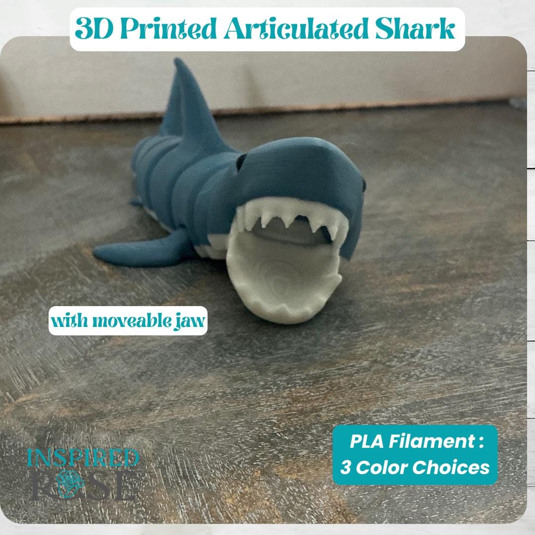 3D Printed Articulated Shark With Moveable Jaw – 4 Color Options ...