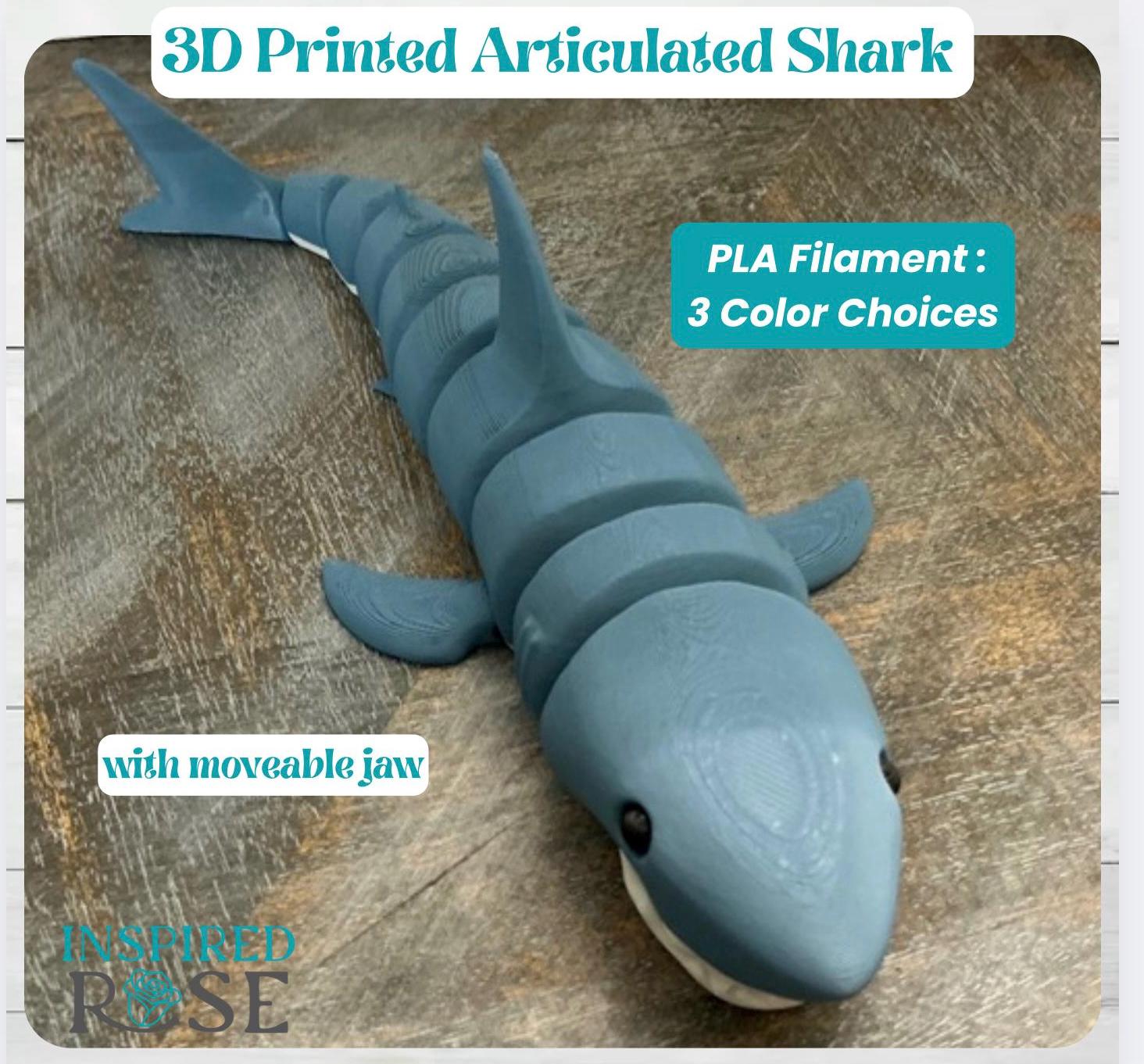 3D Printed Articulated Shark With Moveable Jaw – 4 Color Options ...