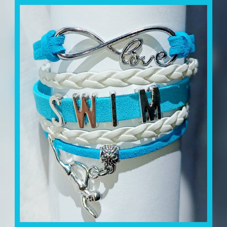 Swimmer Gift, Infinity Bracelet Leather Charm Swim Sport, Swim Gifts ...